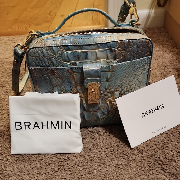 Brahmin | Bags | Brahmin Blue Crossbody Bag With Crocodile Embossed ...